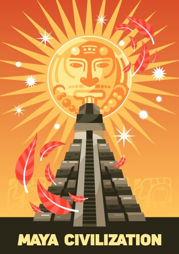 Maya civilization horizontal poster Royalty Free Vector