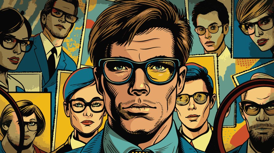 Vintage comic style business team Royalty Free Vector Image