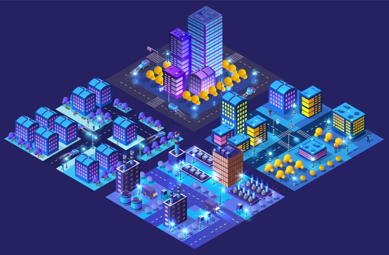 City urban area map isometric night lights Vector Image