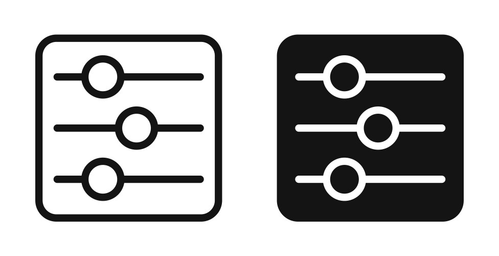 Filter button icon set in black and white outlines