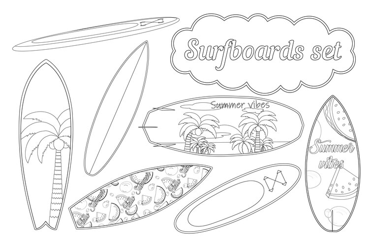 Summer set coloring page Royalty Free Vector Image