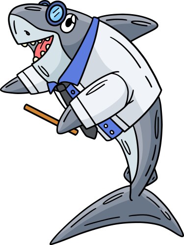 Professor shark colored cartoon Royalty Free Vector Image