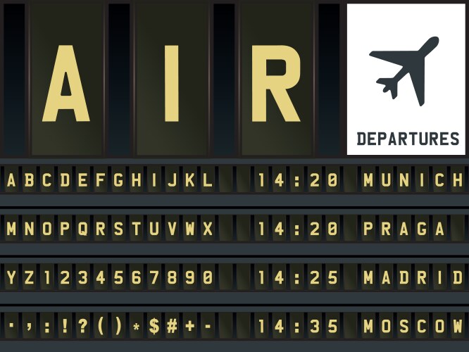 Set of letters on a mechanical timetable Vector Image