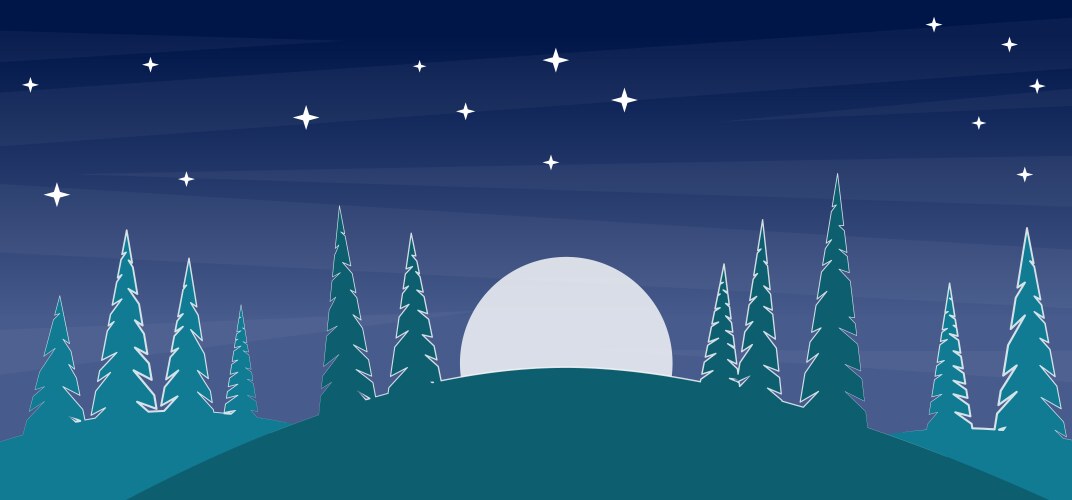 Winter landscape with pine trees in cartoon style Vector Image