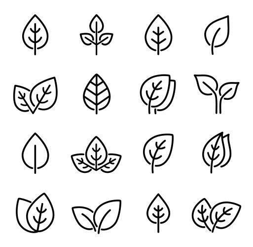 Natural leaf line icons young leaves of plants Vector Image