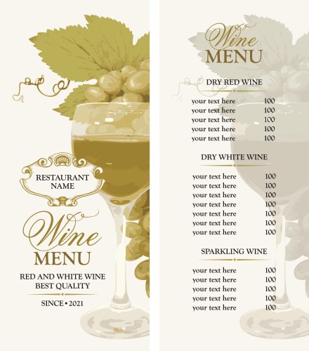 Menu for wine list with glass and grapes Vector Image