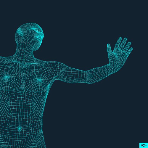 3d wire frame human bodyjumping flying figure Vector Image