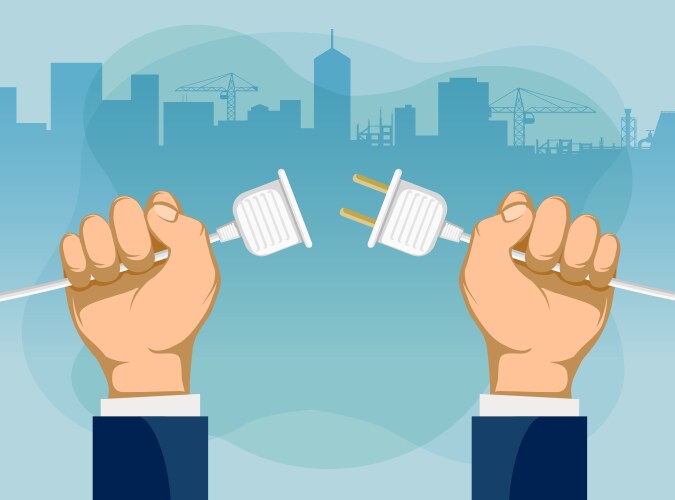 Two hands trying to connect electric plug together