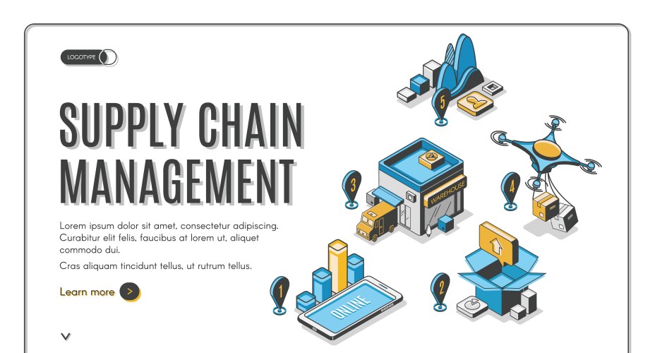 Supply chain logistic isometric web landing banner