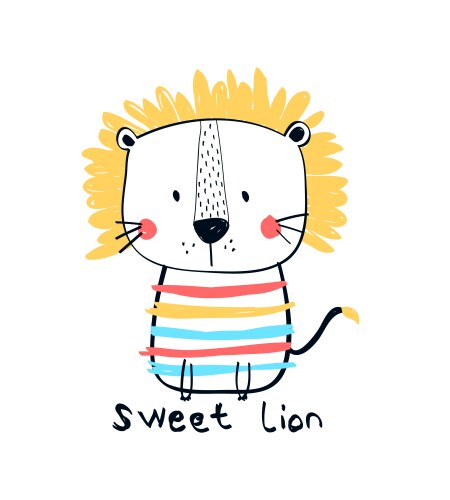 Cute lion and plants print design Royalty Free Vector Image