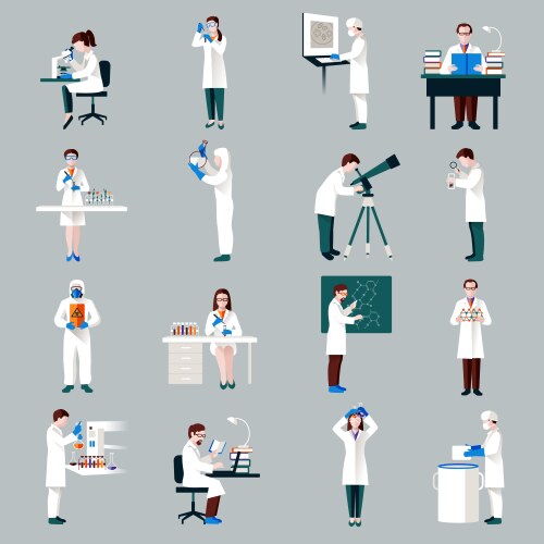 Science icons cartoon set Royalty Free Vector Image