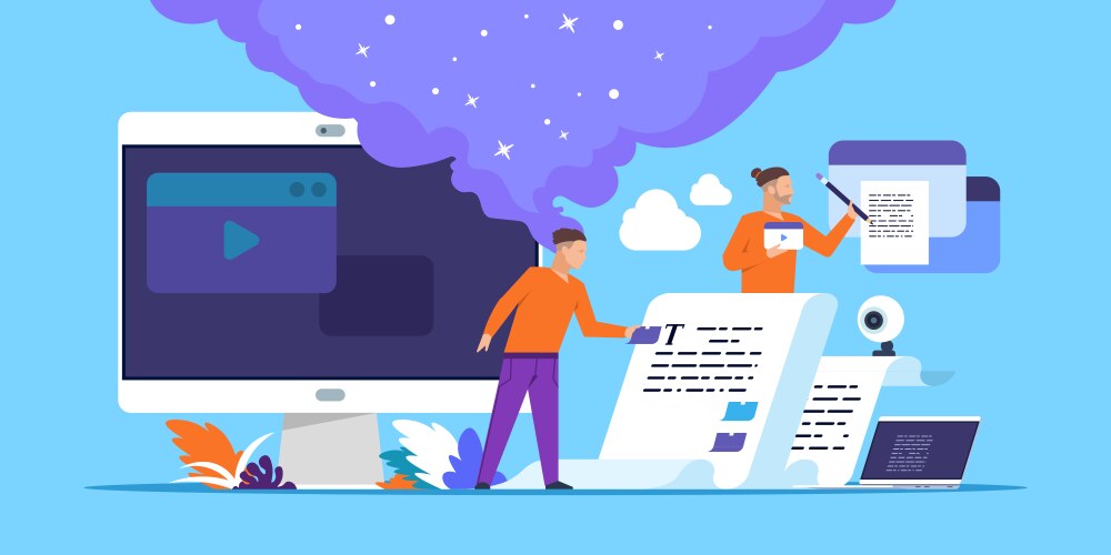 Creative blogging cartoon content managers blog Vector Image