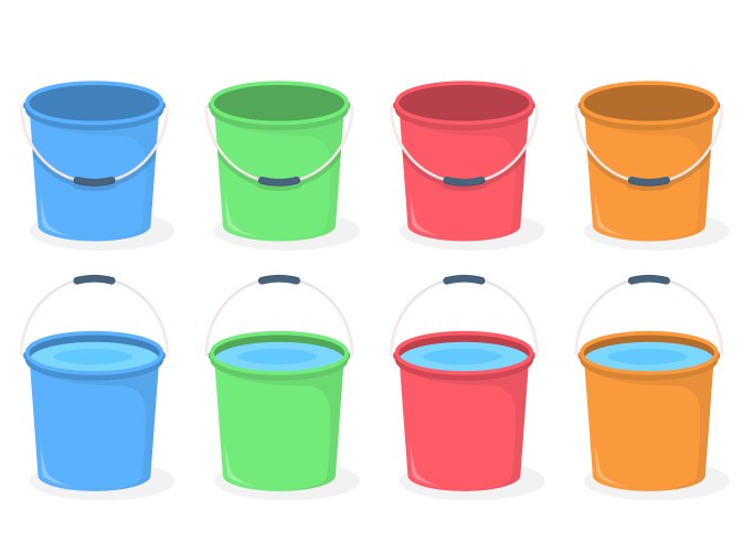 Six colourful buckets Royalty Free Vector Image