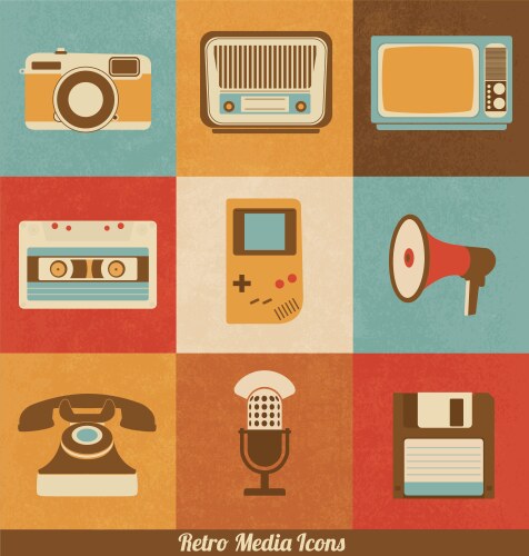 Retro media objects design elements set Royalty Free Vector