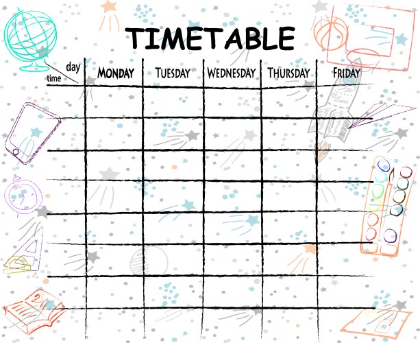 School timetable weekly lesson schedule template Vector Image