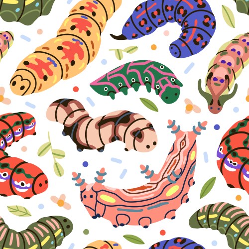 Seamless caterpillar pattern cute larval insects Vector Image