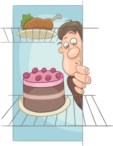 Cartoon man gorging on a delicious cake coloring Vector Image