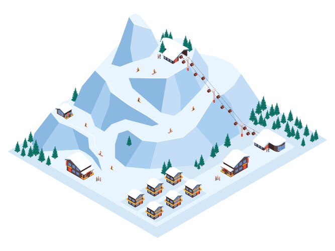 Isometric ski resort flowchart Royalty Free Vector Image