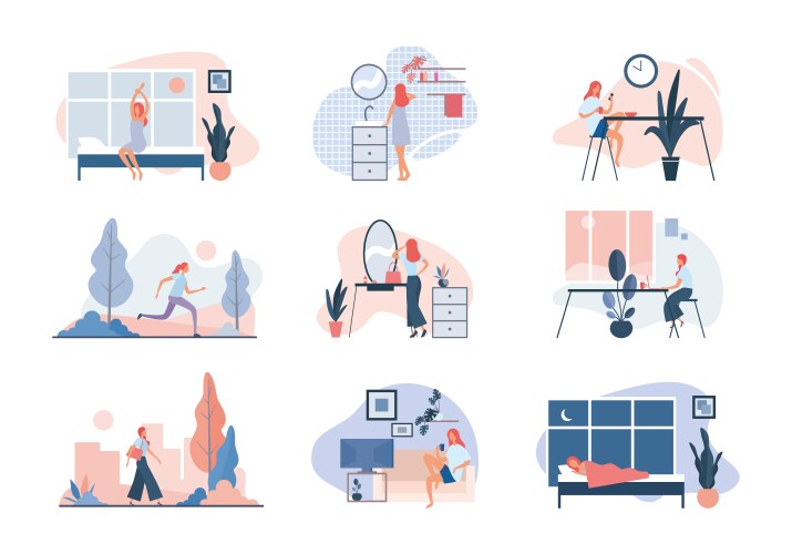 Daily life everyday routine scenes young man Vector Image