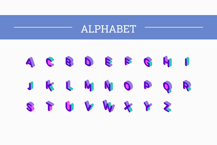 Isometric 3d font back to the 90s alphabet Vector Image