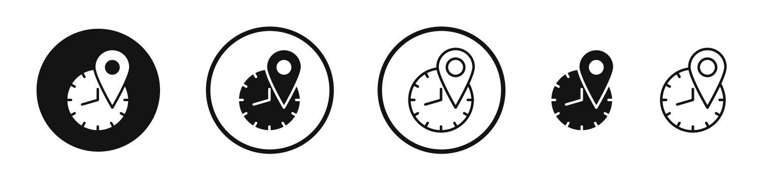 Real time location icon set in black and white Vector Image