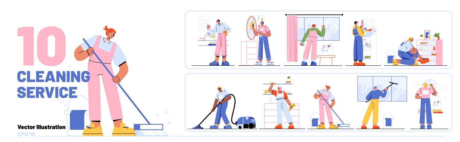 Cleaning service set Royalty Free Vector Image