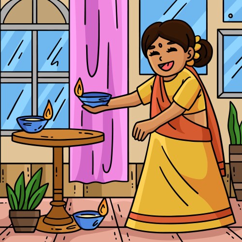 Diwali candle cartoon colored clipart Royalty Free Vector