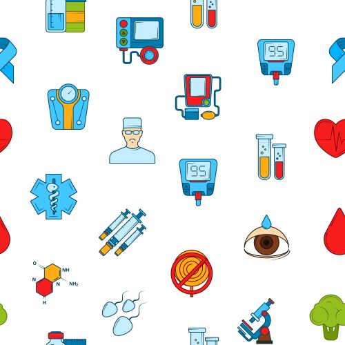 Diabetes cartoon icons set Royalty Free Vector Image