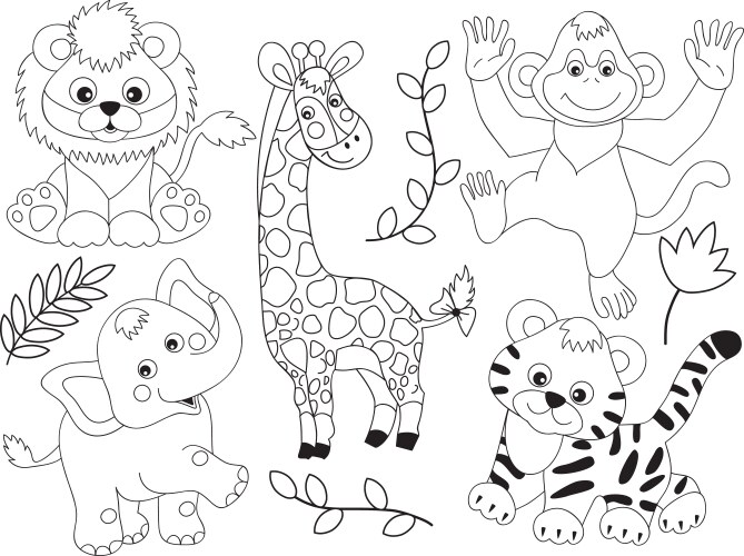 Cartoon outline african animals Royalty Free Vector Image