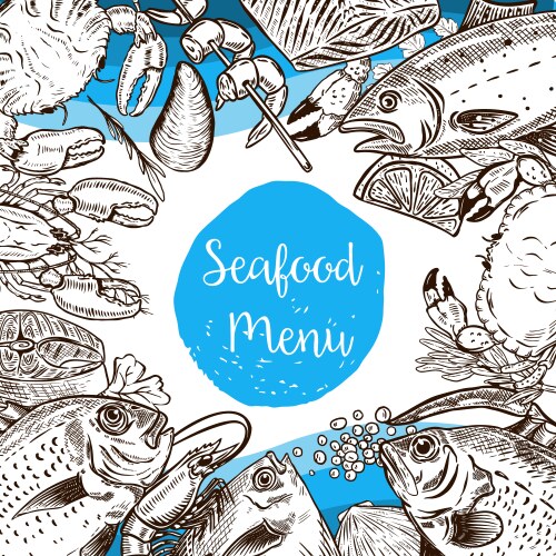 Hand-drawn seafood and fish trendy menu template Vector Image