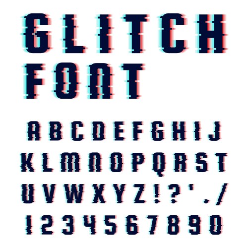 Font in glitch style Royalty Free Vector Image