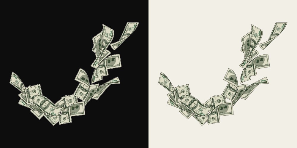 Flying 100 dollar notes banknotes bills Royalty Free Vector