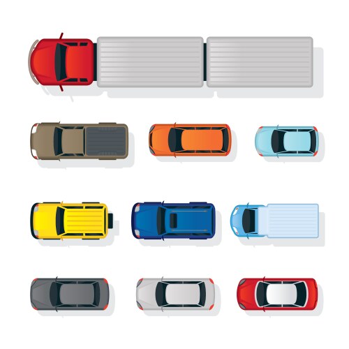 Set different cars top view on white Royalty Free Vector
