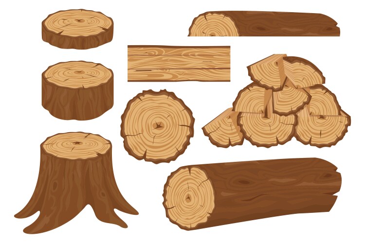 Wooden logs tree planks oak branch cutting Vector Image