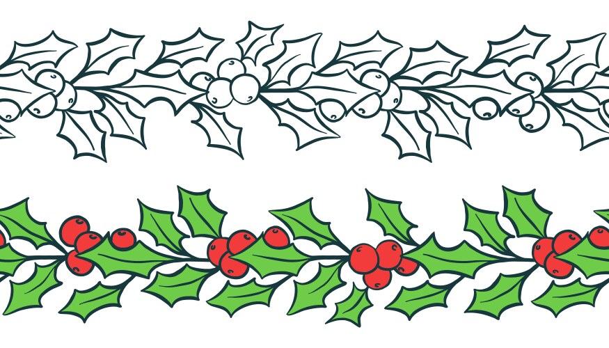 Christmas holly icon set with outline leaves Vector Image
