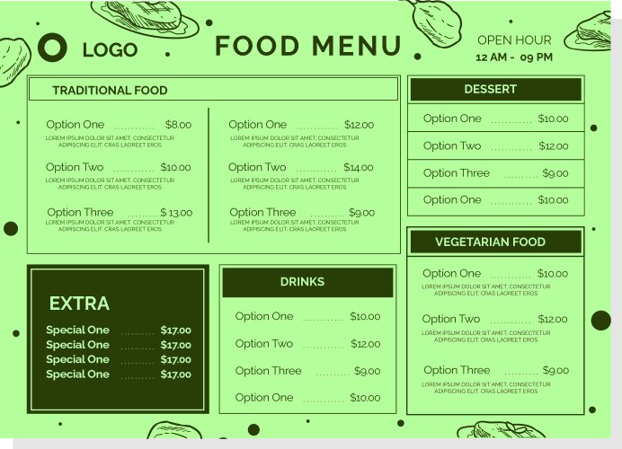 Colorful restaurant menu template Royalty Free Vector Image