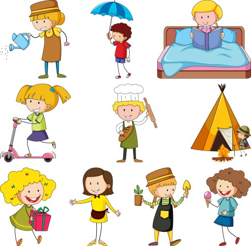 Cute children cartoon collection Royalty Free Vector Image