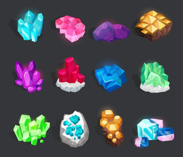 Set of isolated diamonds crystal quartz icons Vector Image