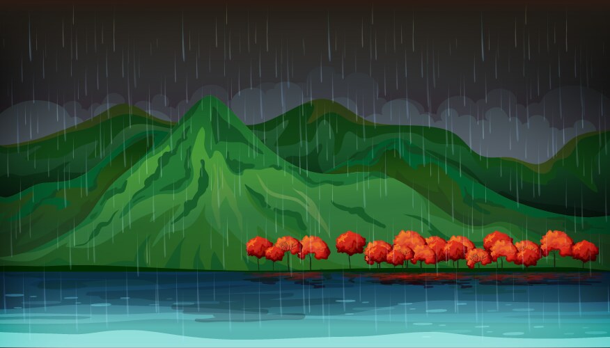 Nature scene with raining in the hillside Vector Image