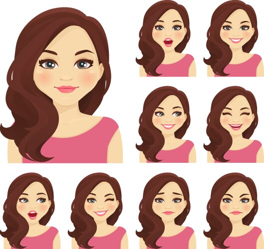 Woman expressions set Royalty Free Vector Image