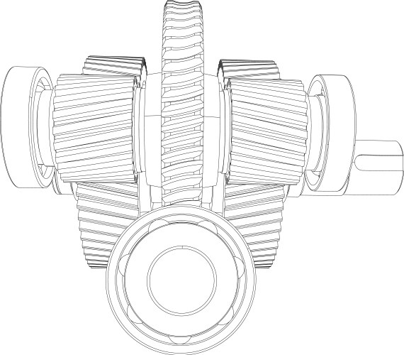 Wire-frame gears with shafts close-up Royalty Free Vector