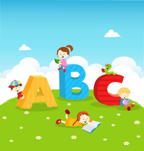 Cartoon kids with abc letters Royalty Free Vector Image