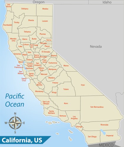 Map state california usa Royalty Free Vector Image