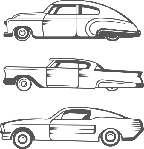 Retro cars and auto old models motor vehicles Vector Image