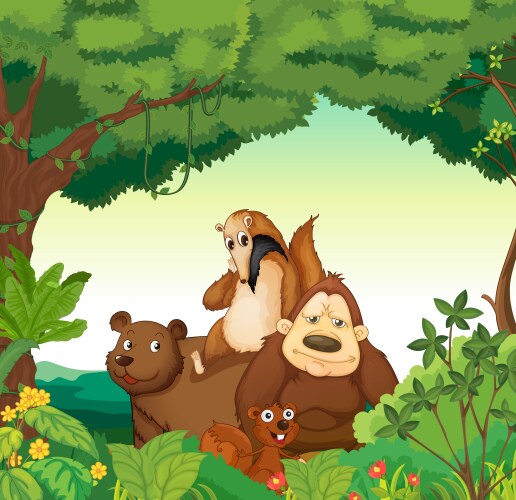 With trees and moon in cartoon Royalty Free Vector Image