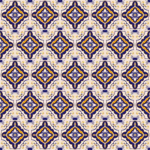 Blue and yellow ceramic tile pattern Royalty Free Vector