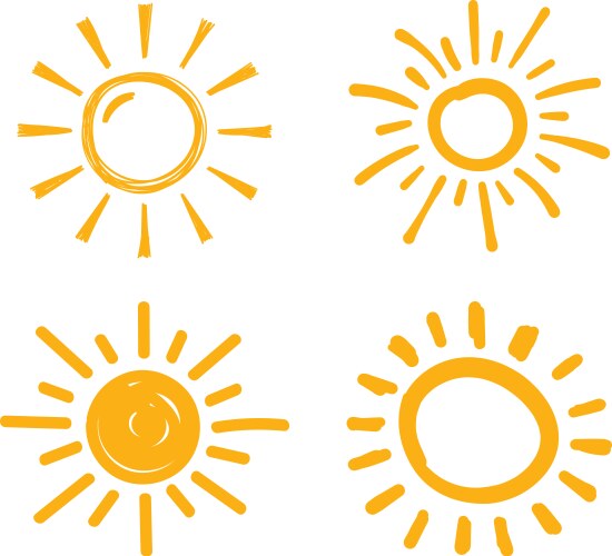 Set of different hand drawn suns Royalty Free Vector Image