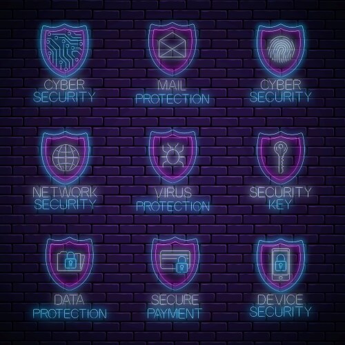 Cyber security glowing neon sign internet Vector Image