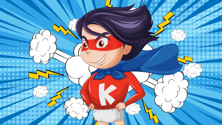 Young superhero with lightning background Vector Image