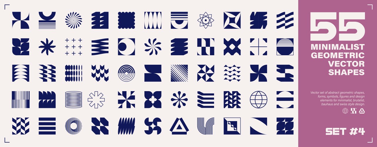 55 minimalist geometric shapes set 1 Royalty Free Vector